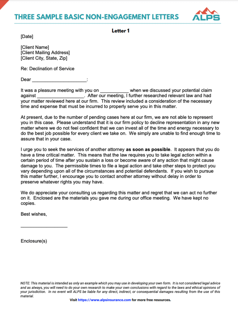 Non-Engagement Letters: Rules of Non-Engagement for Lawyers
