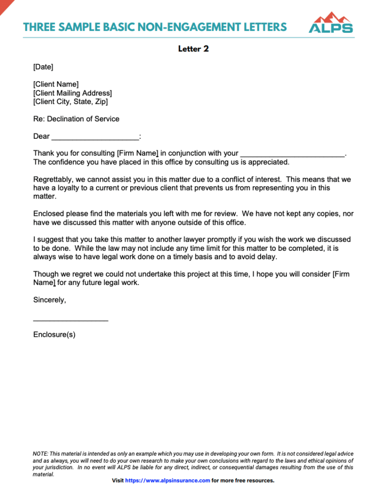 Non-Engagement Letters: Rules of Non-Engagement for Lawyers