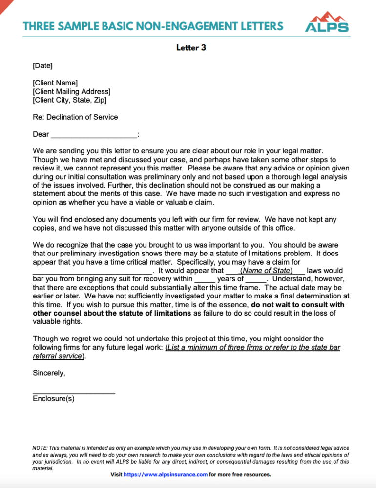 Non-Engagement Letters: Rules of Non-Engagement for Lawyers